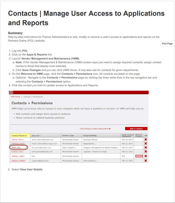 Contacts | Manage User Access to Applications and Reports - Target